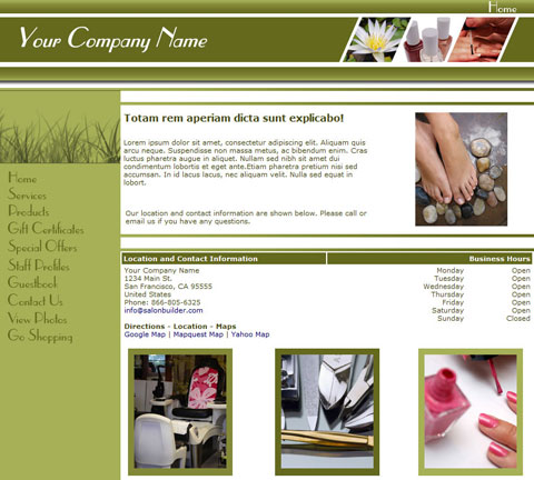 Sleek Simple Green Website Design Template for Nail Salons, Spas, Nail ...