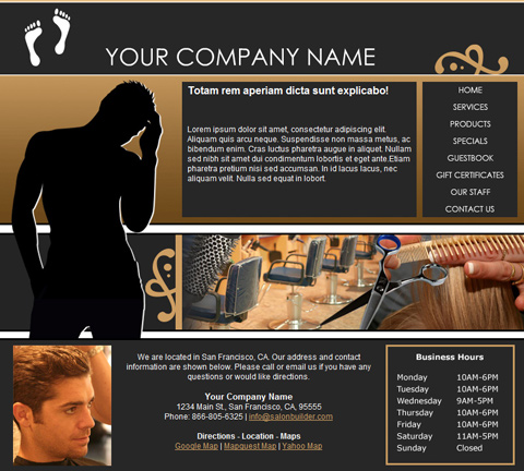 Fashion Tan Website Design Template for Hair Salons and Hairstylists ...